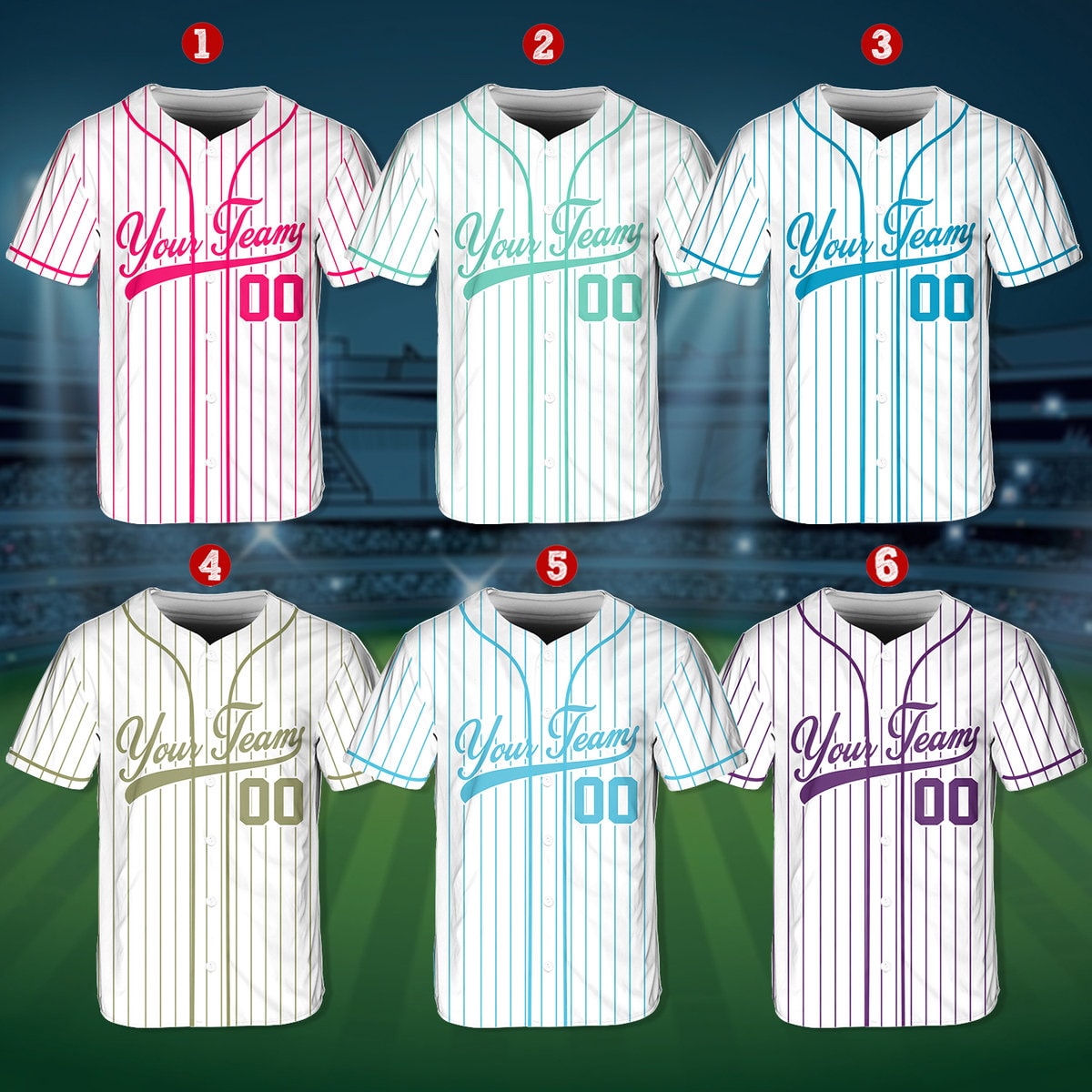 Personalized Team Name & Number Baseball Jersey, Custom Stripe Line ...
