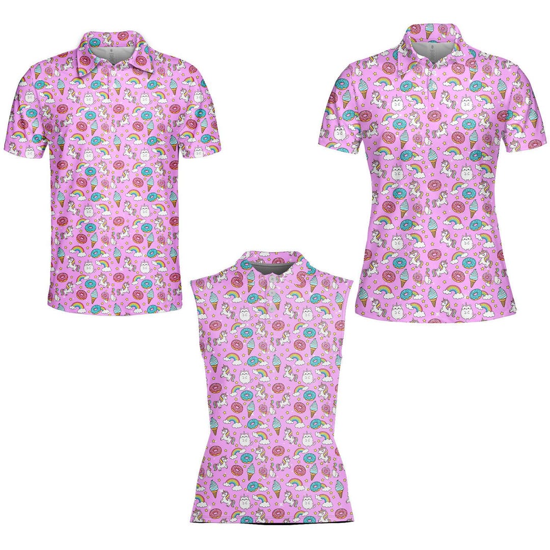 Cute Pink Unicorn Cat Donut Polo Shirt for Men Women, Funny Rainbow ...