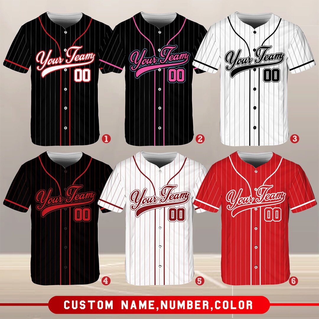 Personalized Team Name and Number Pinstripe Baseball Jersey, Custom ...