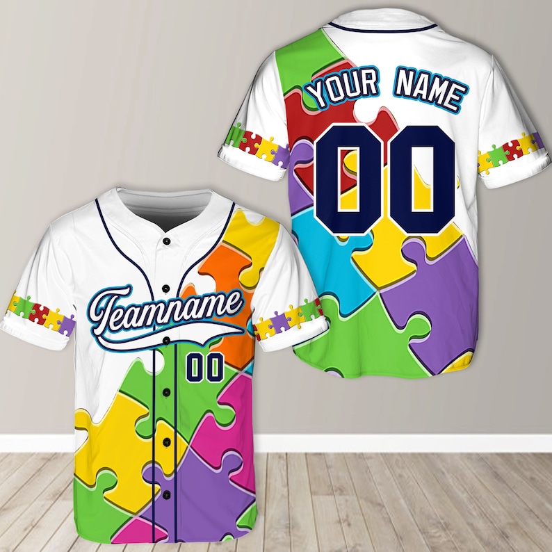 Personalized Autism Awareness Baseball Jersey, Custom Name Puzzle ...