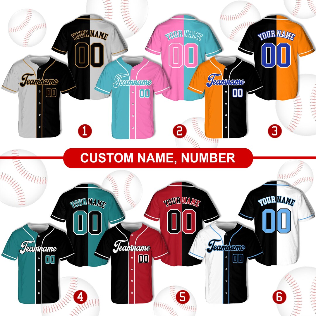 Personalized Split Team Name and Number Baseball Jersey, Custom ...
