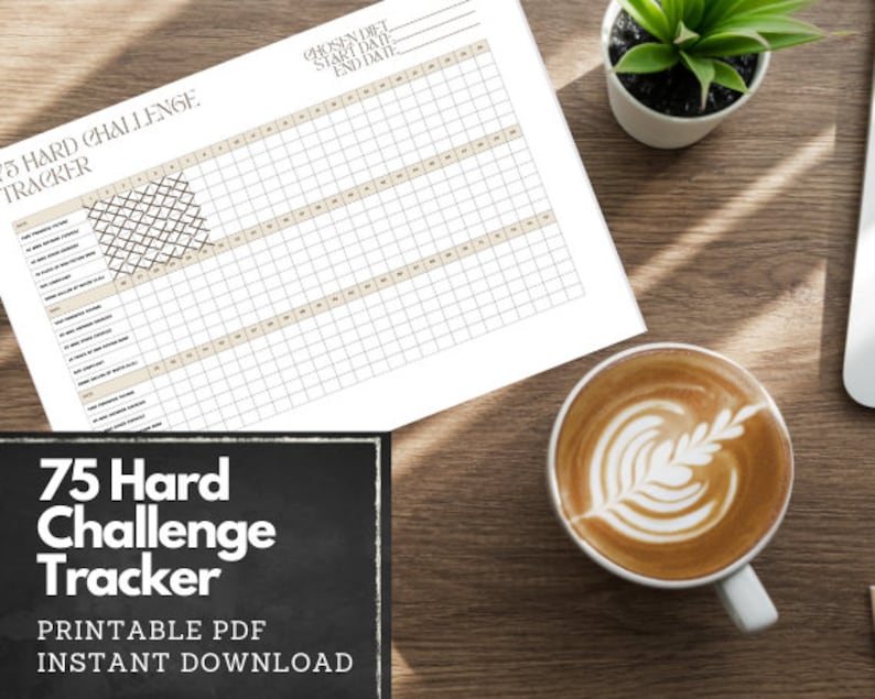 75 Hard Challenge Tracker Printable Digital Download PDF Track Progress ...