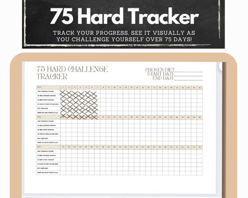 75 Hard Challenge Tracker Printable Digital Download PDF Track Progress ...