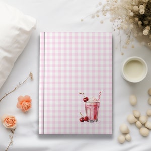 Pink Gingham Coquette Notebook, Blank Hardbound Journal, Lined Blank ...