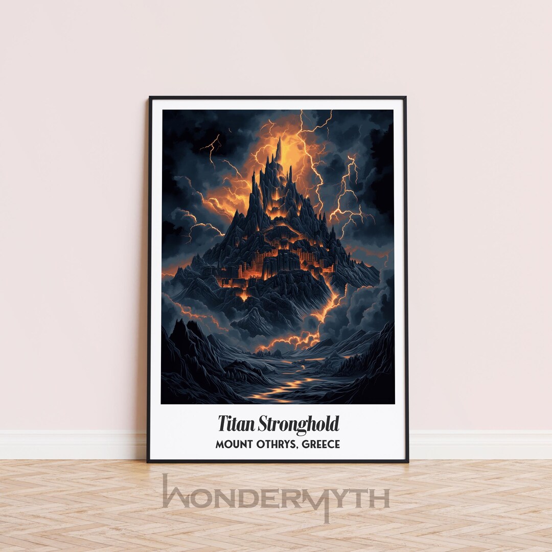 Titan Stronghold Travel Poster, Greek Mythology Decor, Mount Othrys ...