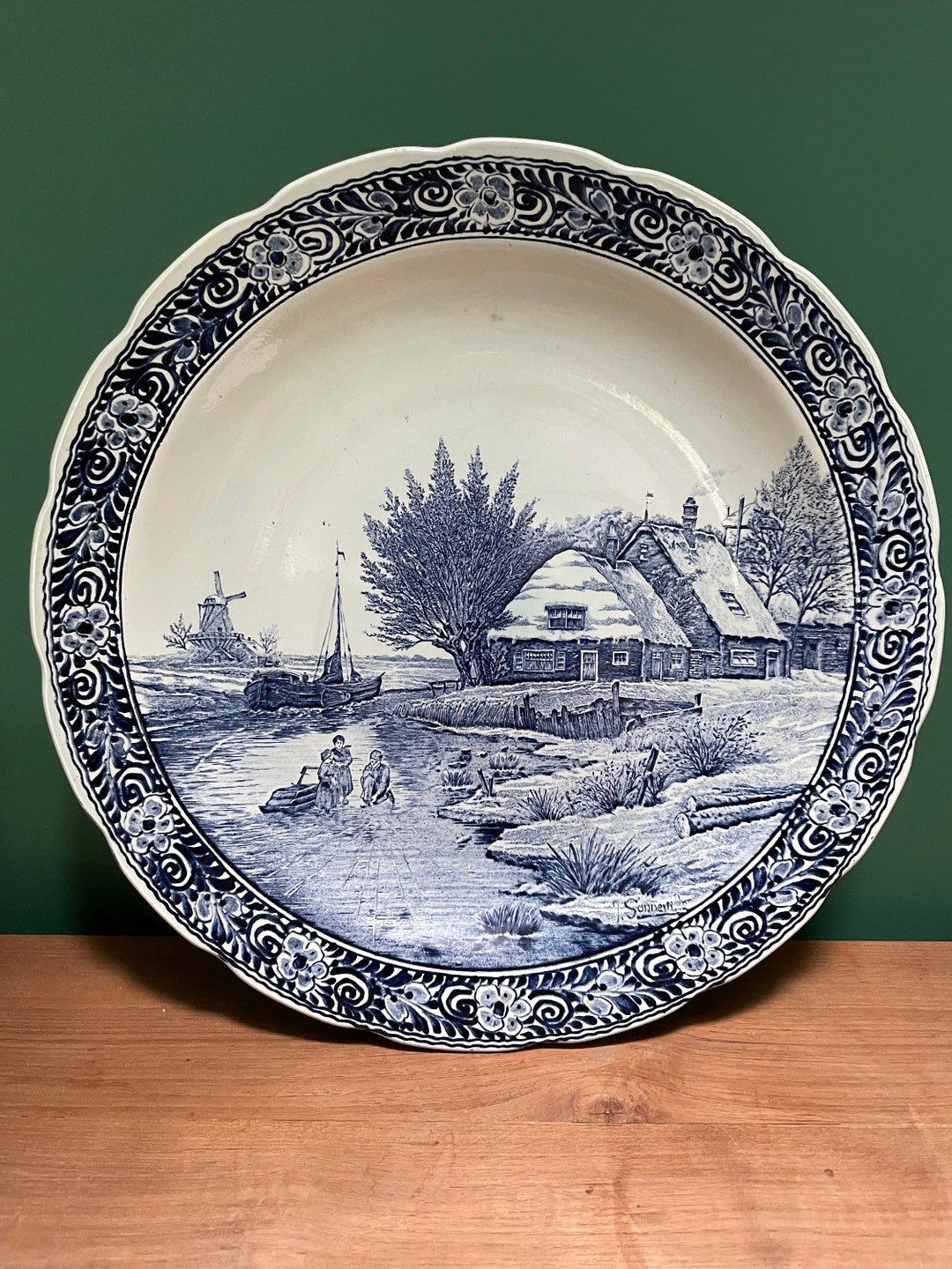 Large Vintage Boch Belgium Delfts Blue and White Ceramic Wall Plate - Etsy
