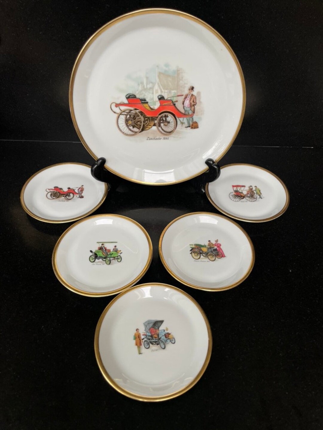 Elegant Vintage Set of Pin Plates With Retro Automobile Design by ...