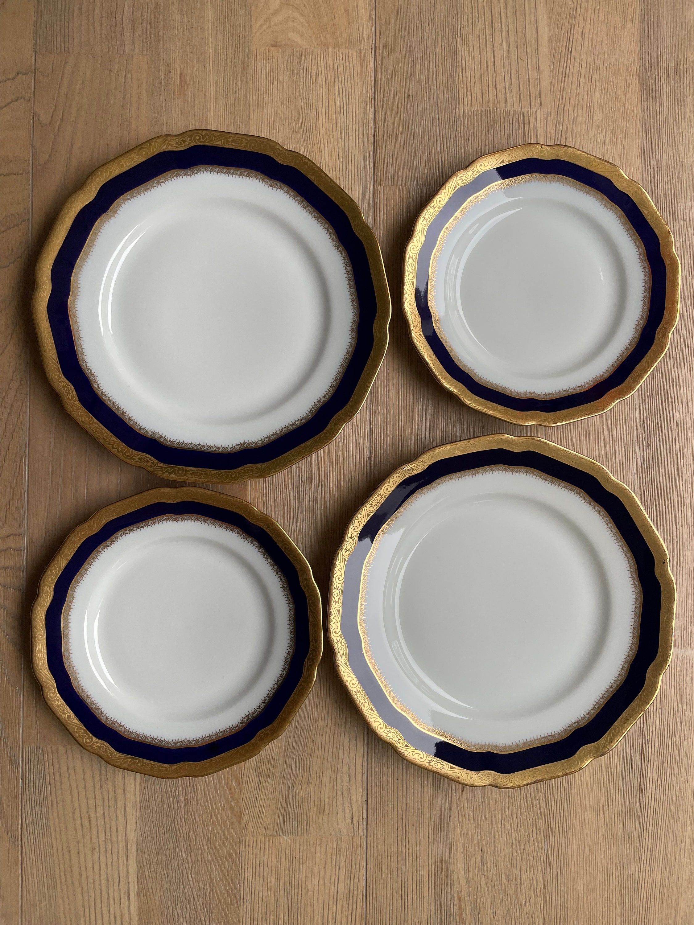 Stunning Vintage Set HUTSCHENREUTHER HOHENBERG Blue Cobalt Pair Plates ...