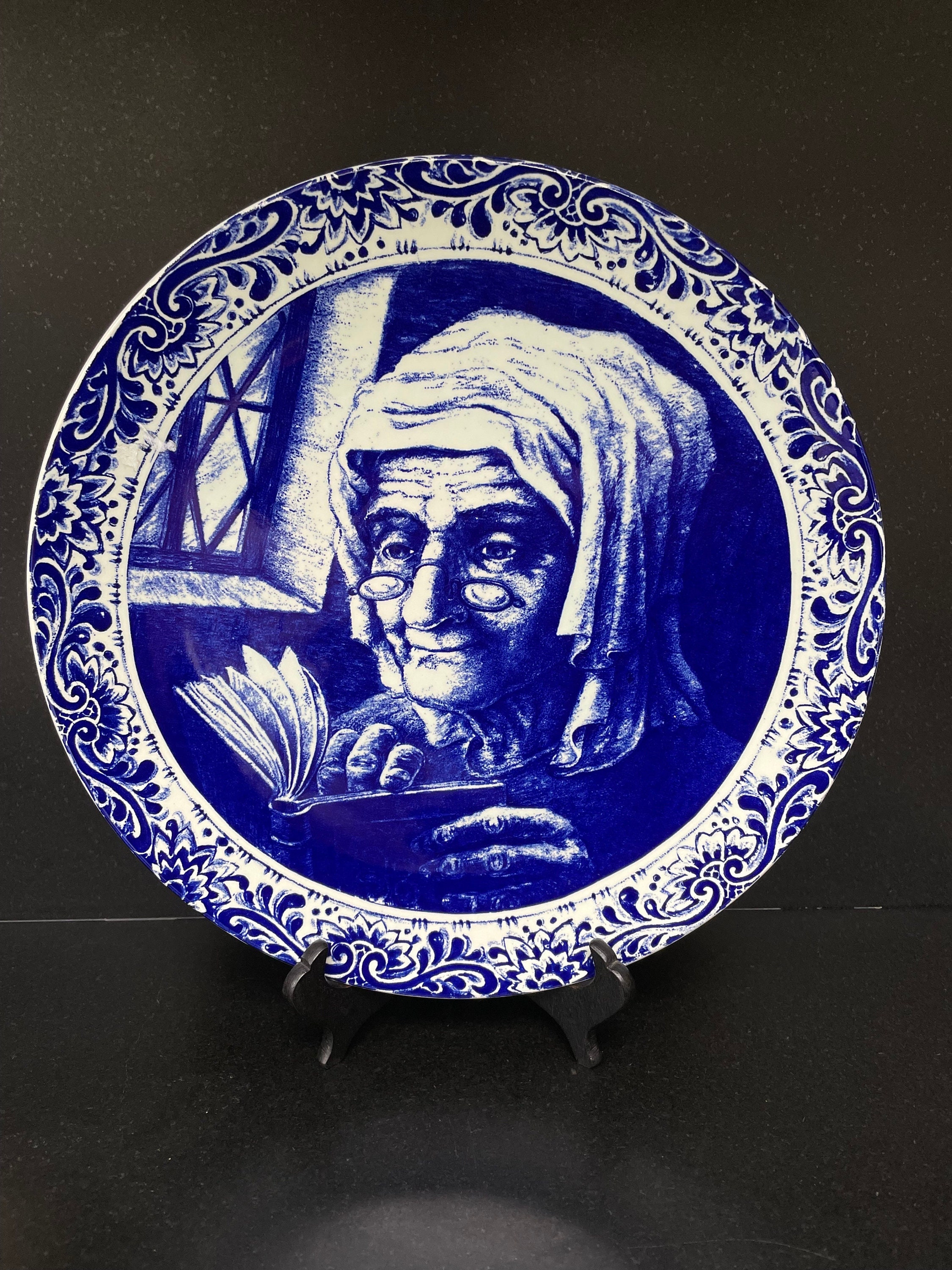 Boch La Louviere Delfts Wall Plate 29 Cm Delft Blue Old Woman Reading ...