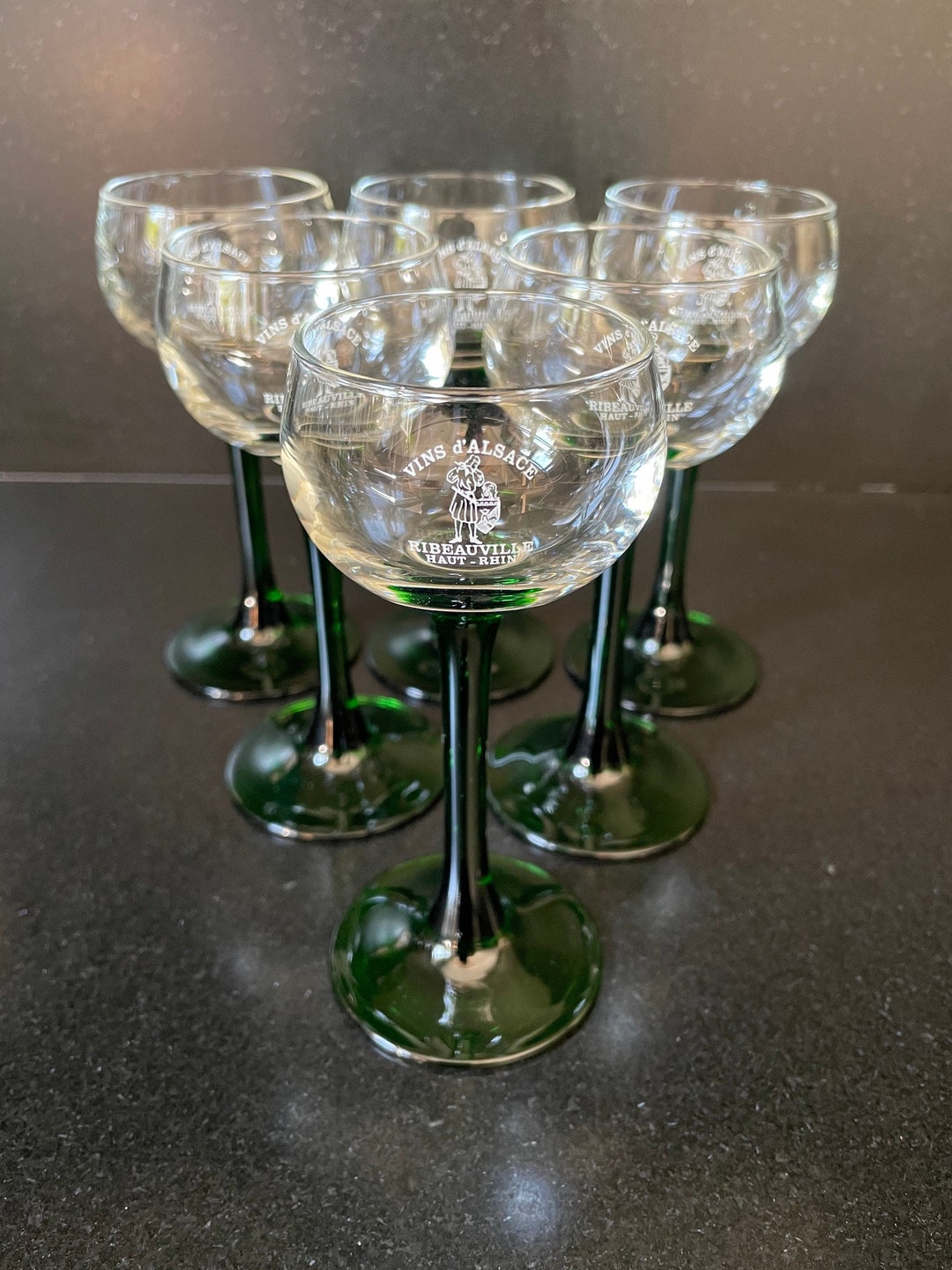 Set of Small 6 Luminarc Emerald Green Alsace Wine Glasses // Mid ...