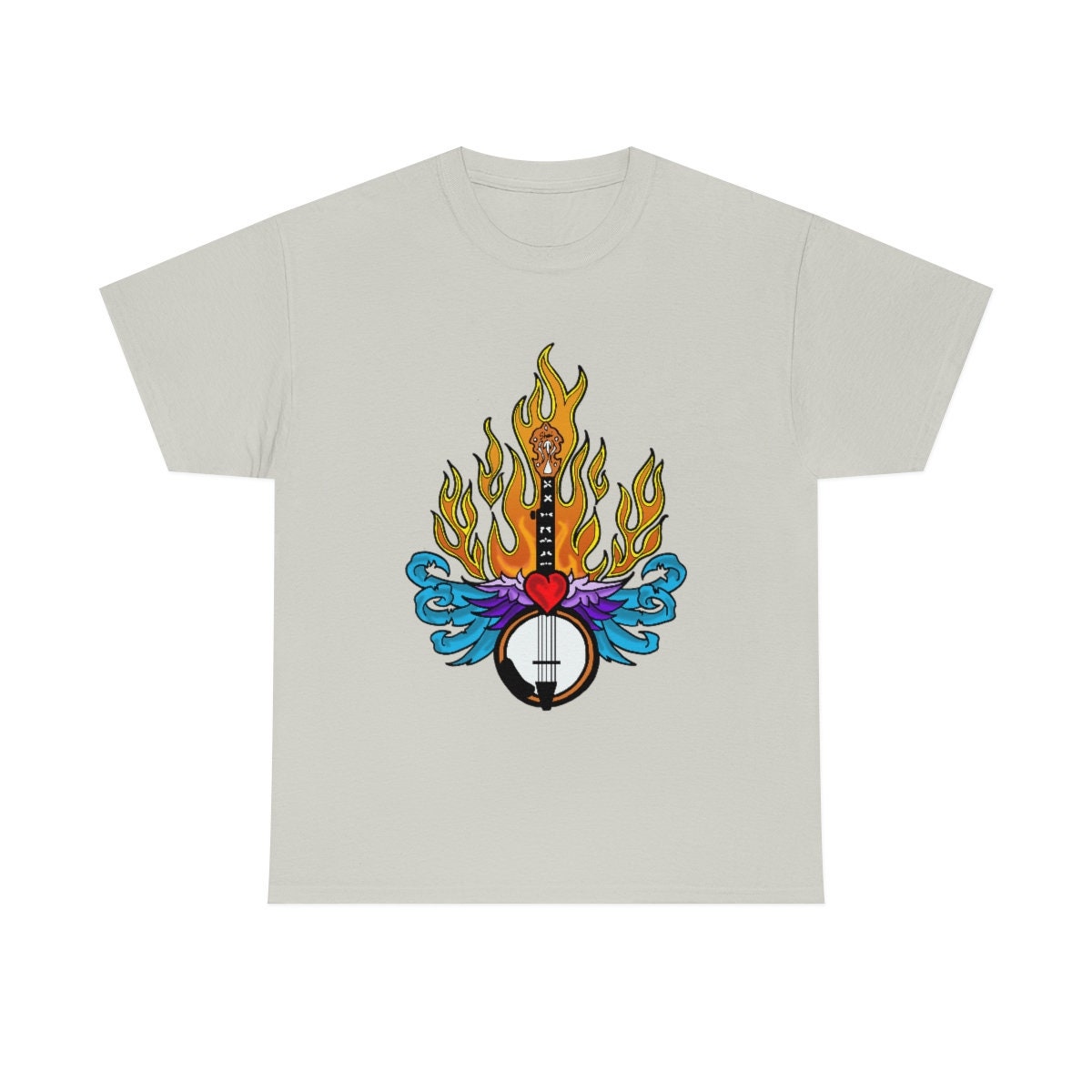 Banjo Tattoo Logo in Full Color - Bluegrass Music - Unisex Heavy Cotton ...