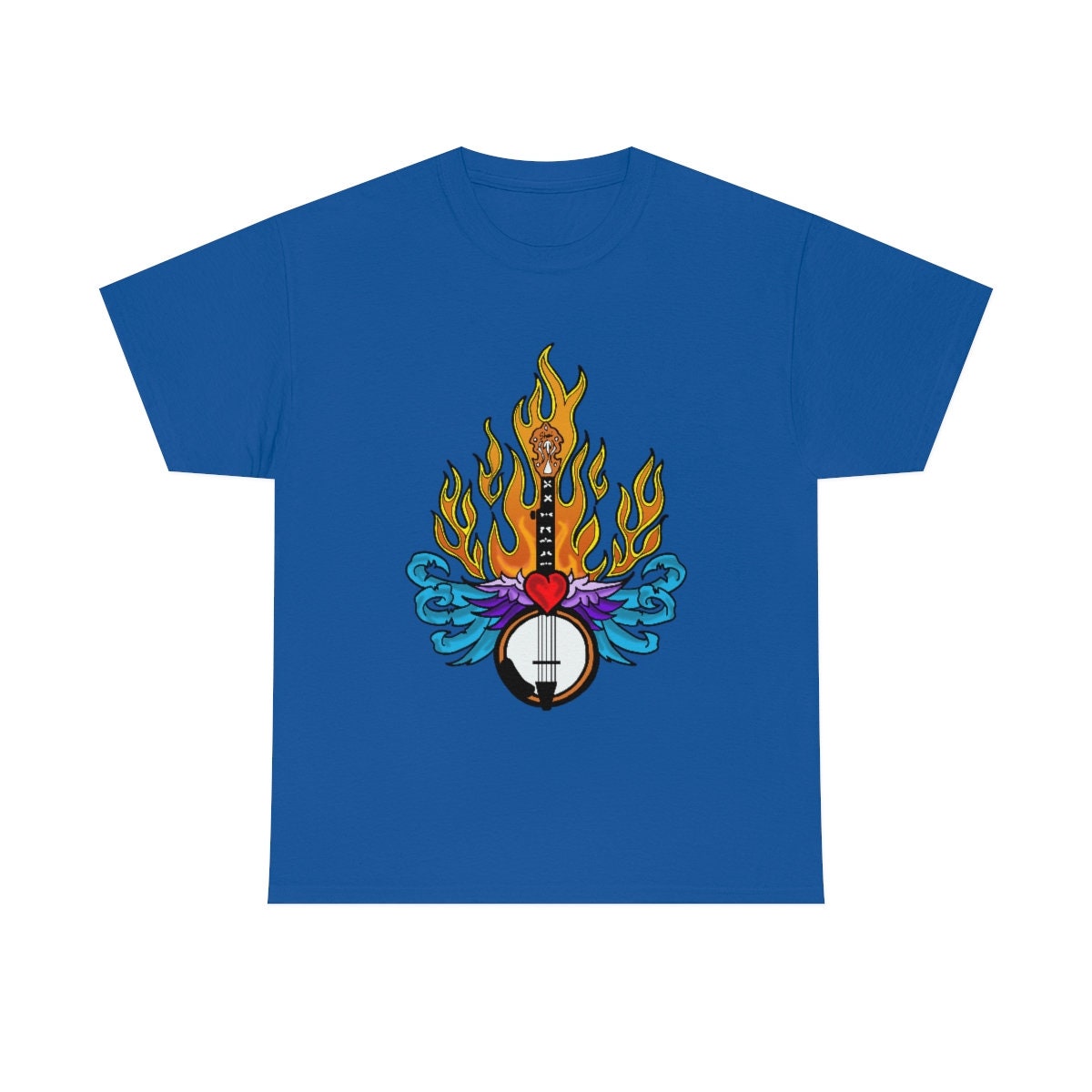 Banjo Tattoo Logo in Full Color Bluegrass Music Unisex Heavy Cotton Tee ...