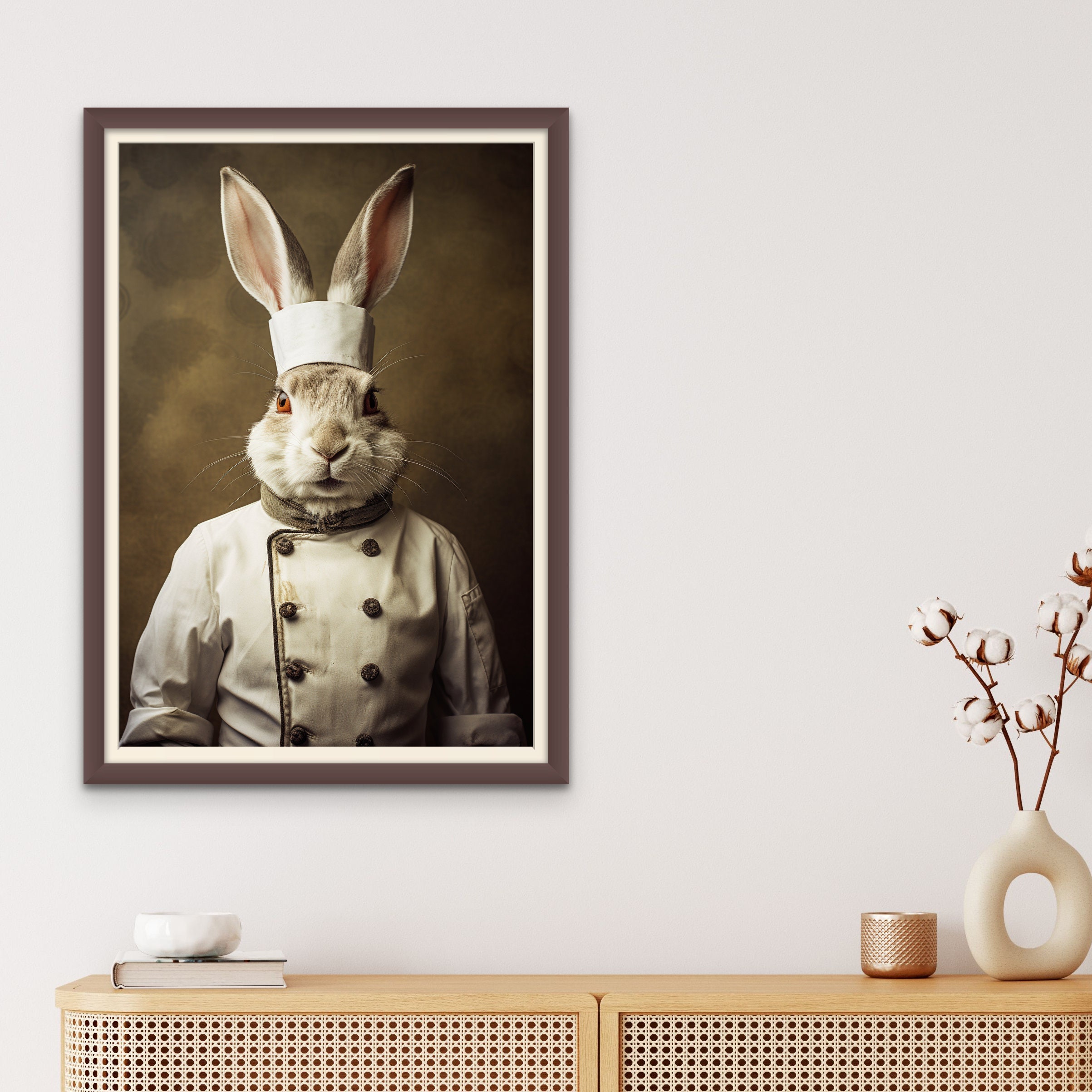 Rabbit Chef Portrait, Whimsical Bunny Art, Kitchen Decor, Printable ...
