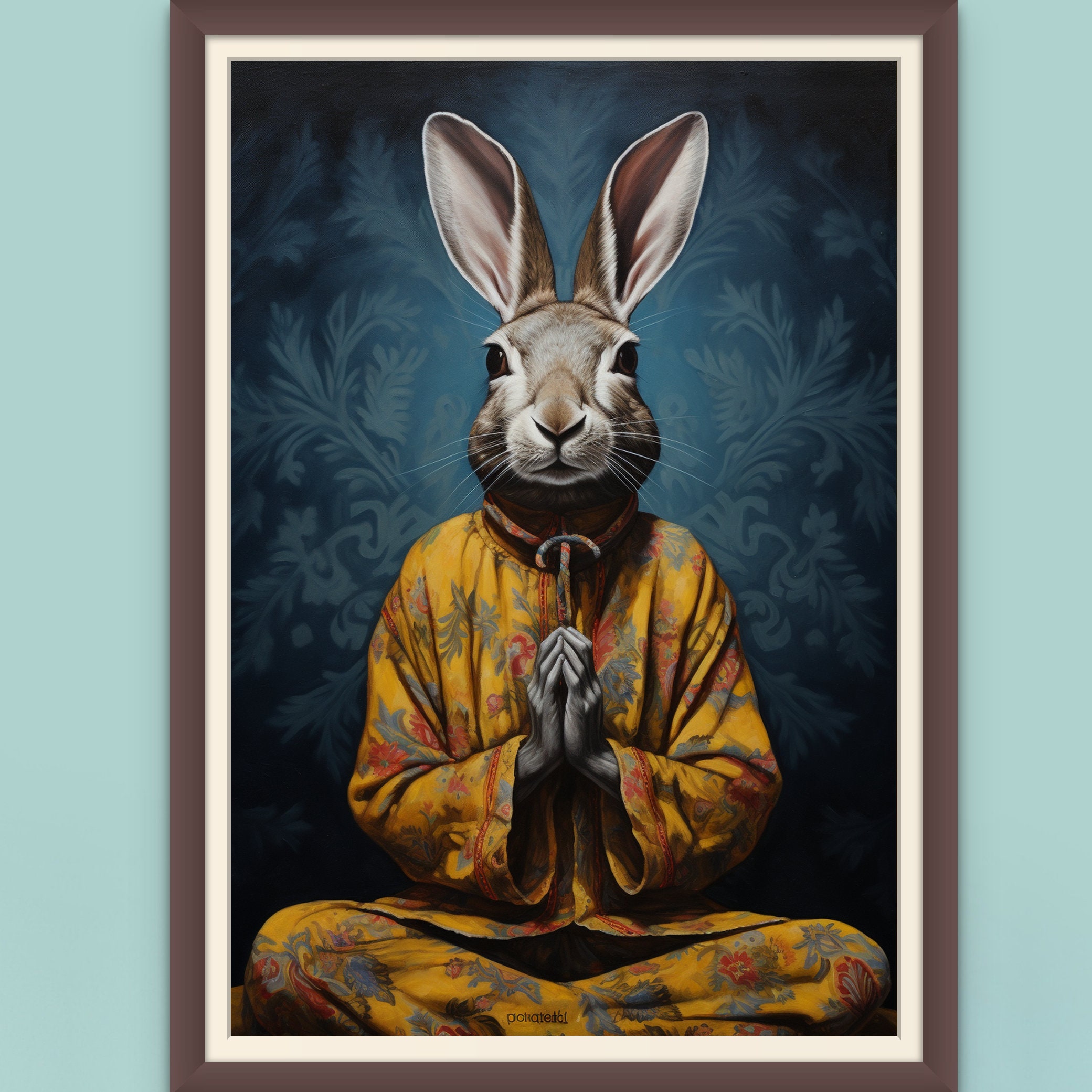 Meditating Rabbit Portrait, Serene Bunny Art, Zen Animal Decor ...