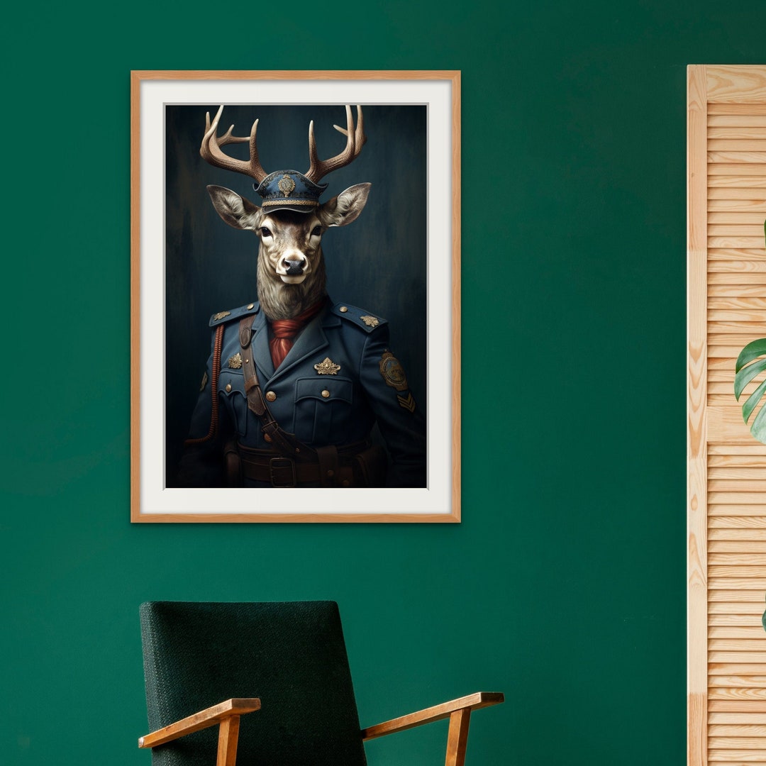 Police Officer Stag Portrait, Vintage Animal Painting, Altered Art ...
