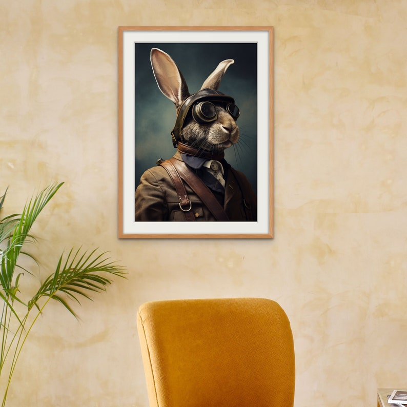 Rabbit Pilot Portrait: Aviator Bunny Art, Vintage Airplane Decor ...