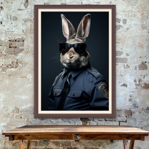 Rabbit Police Officer Portrait, Cute Bunny Art, Printable Animal Decor ...