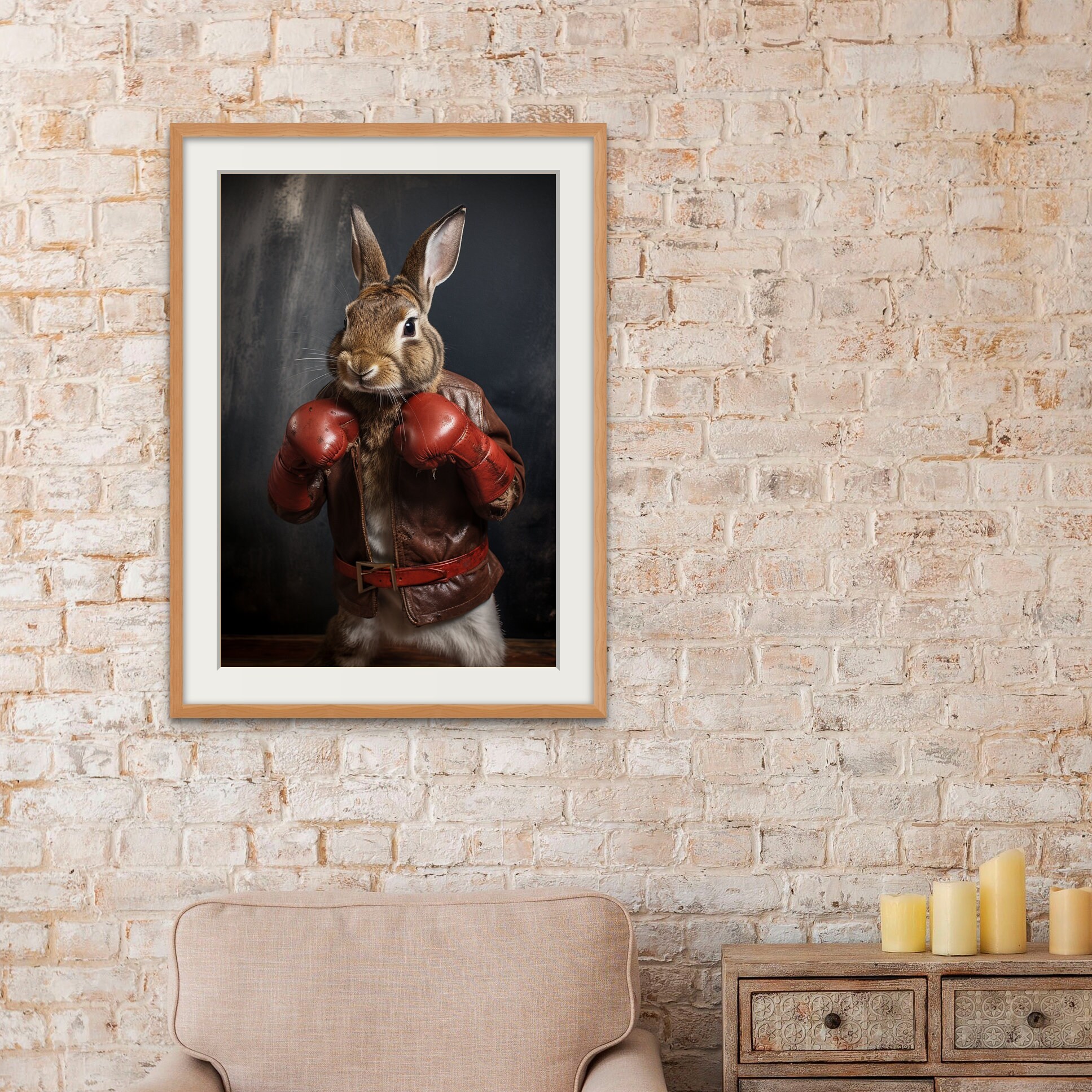 Boxing Bunny Portrait, Fighting Rabbit Art, Printable Animal Decor ...