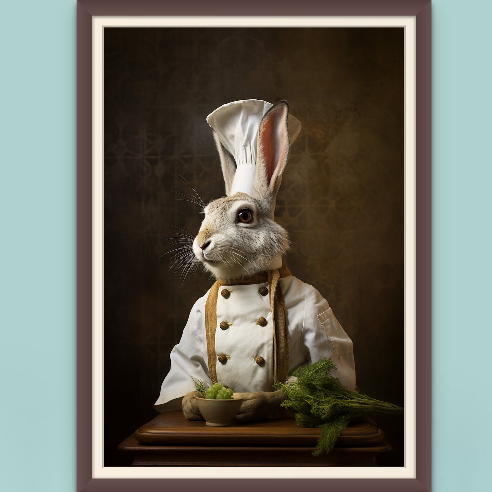 Rabbit Chef Portrait, Culinary Bunny Art, Kitchen Decor, Cute Animal ...