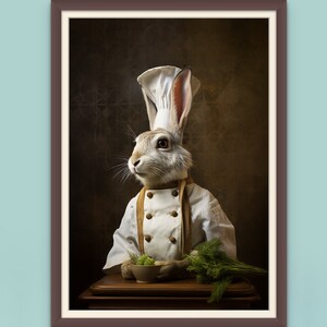 Rabbit Chef Portrait, Culinary Bunny Art, Kitchen Decor, Cute Animal ...
