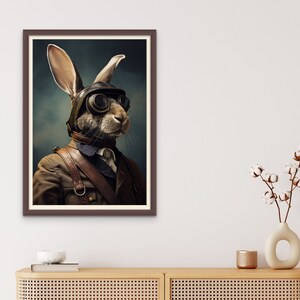 Rabbit Pilot Portrait: Aviator Bunny Art, Vintage Airplane Decor ...