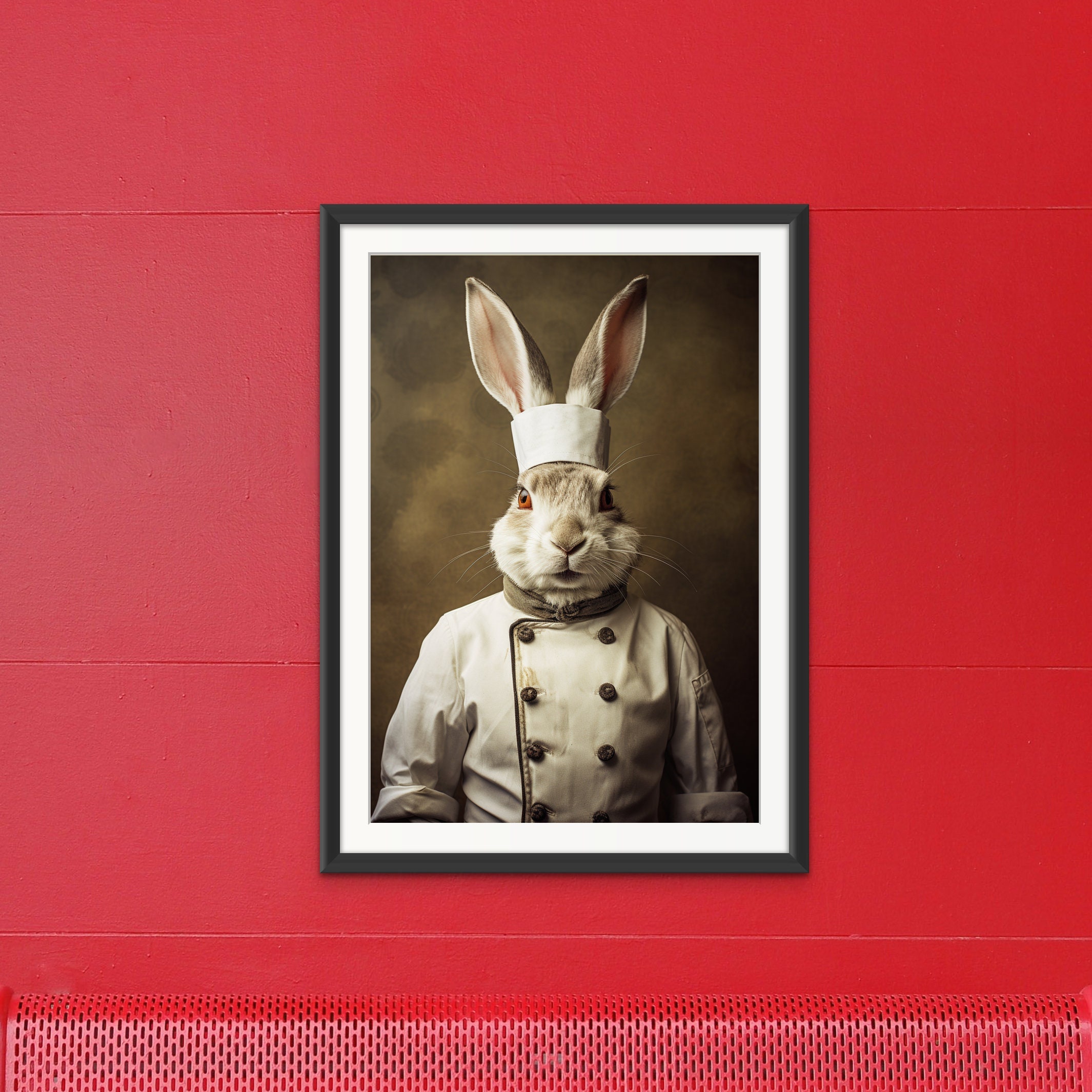 Rabbit Chef Portrait Whimsical Bunny Art Kitchen Decor - Etsy