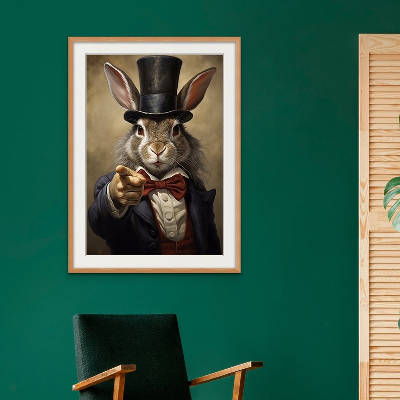 I Want You Bunny Portrait, Whimsical Rabbit Art, Printable Animal Decor ...