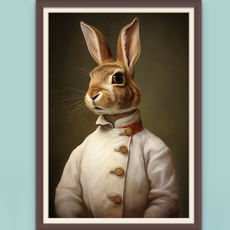 Rabbit Baker Portrait, Whimsical Bunny Art, Printable Kitchen Decor ...
