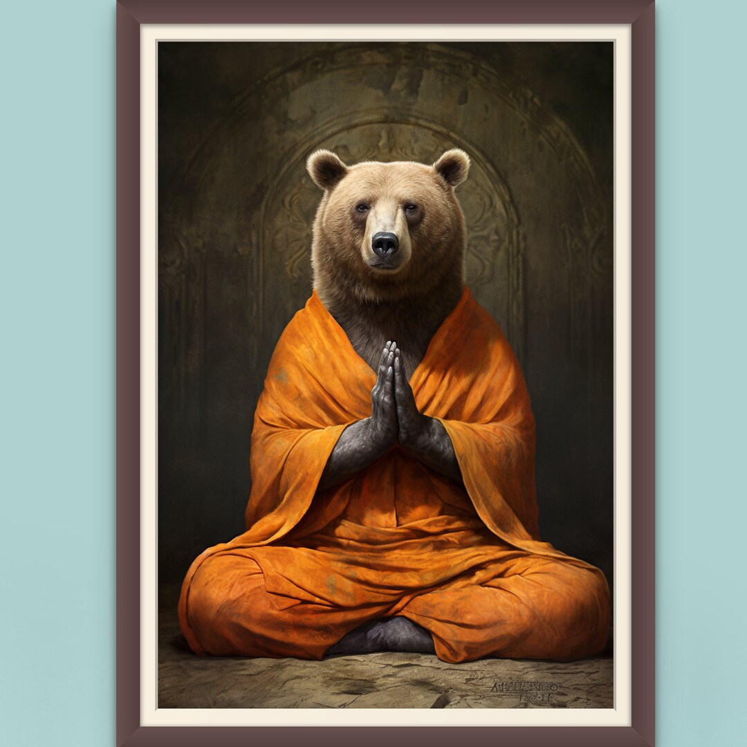 Meditating Bear Portrait, Tranquil Wildlife Art, Printable Zen Animal Decor, Calming Home Accent ...