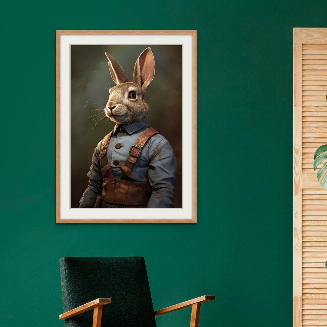 Miner Rabbit Vintage Portrait, Hardworking Bunny Art, Printable ...