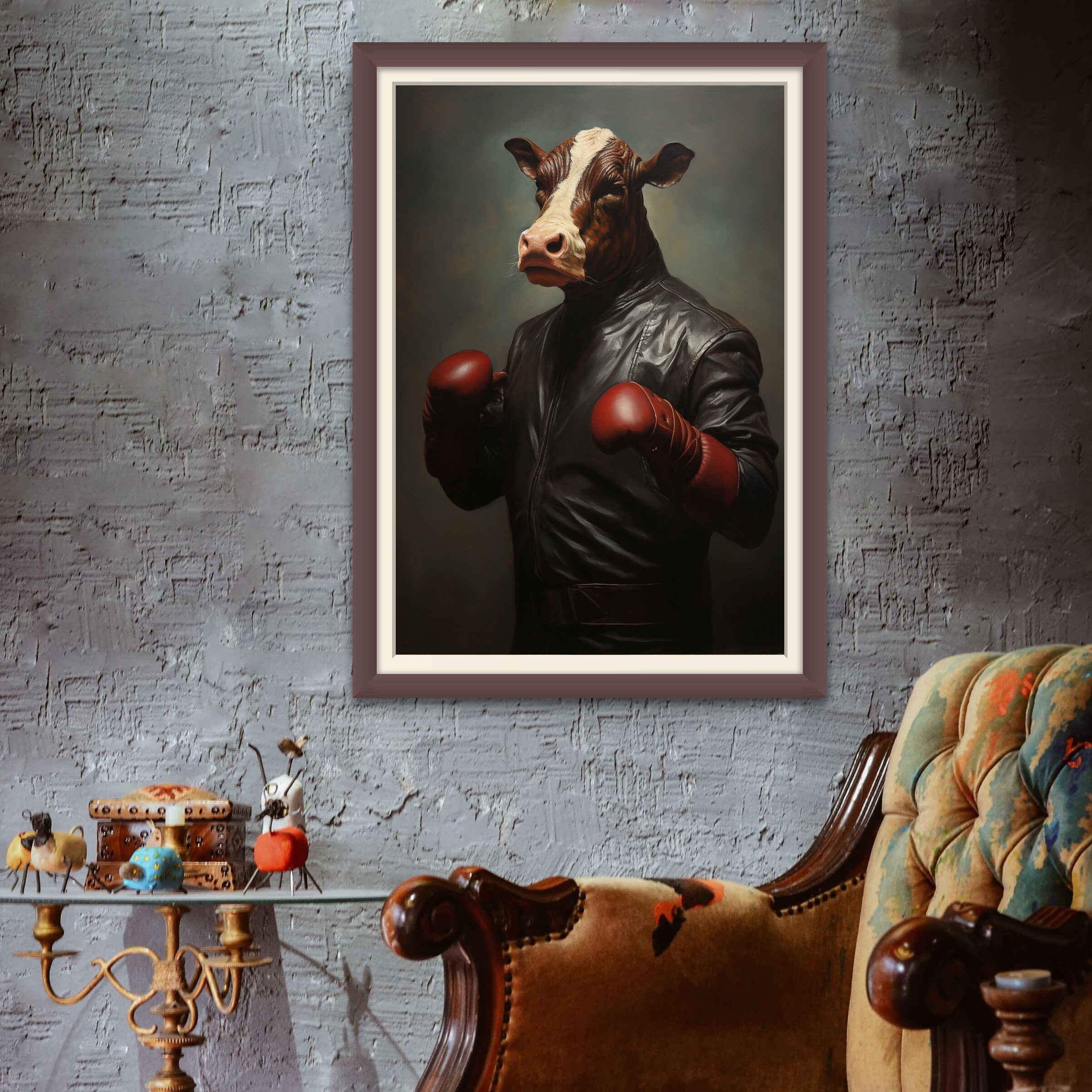 Boxing Cow Portrait Powerful Bovine Art Printable Animal - Etsy