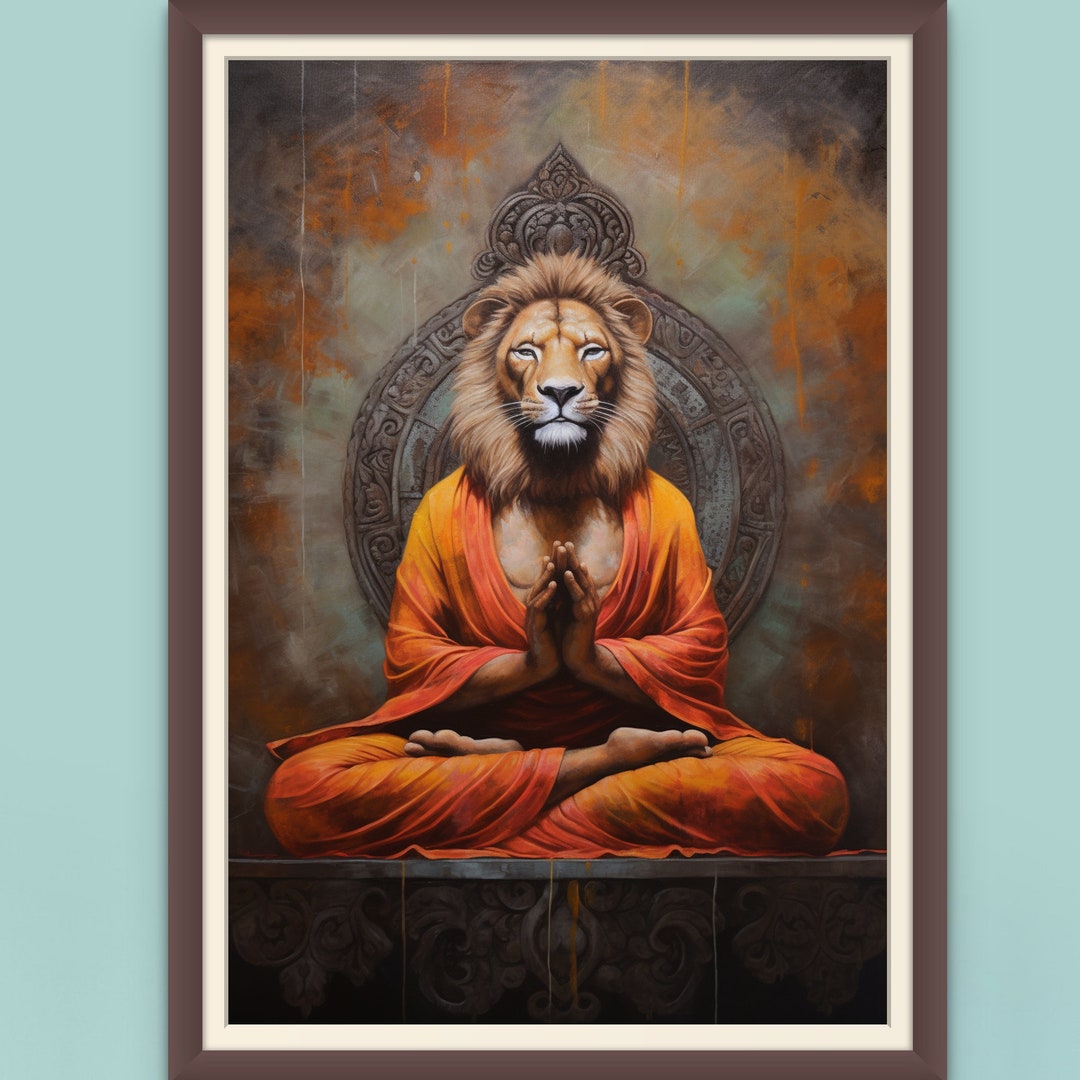 Majestic Lion Meditation Portrait, Serene Animal Art, Printable Zen ...
