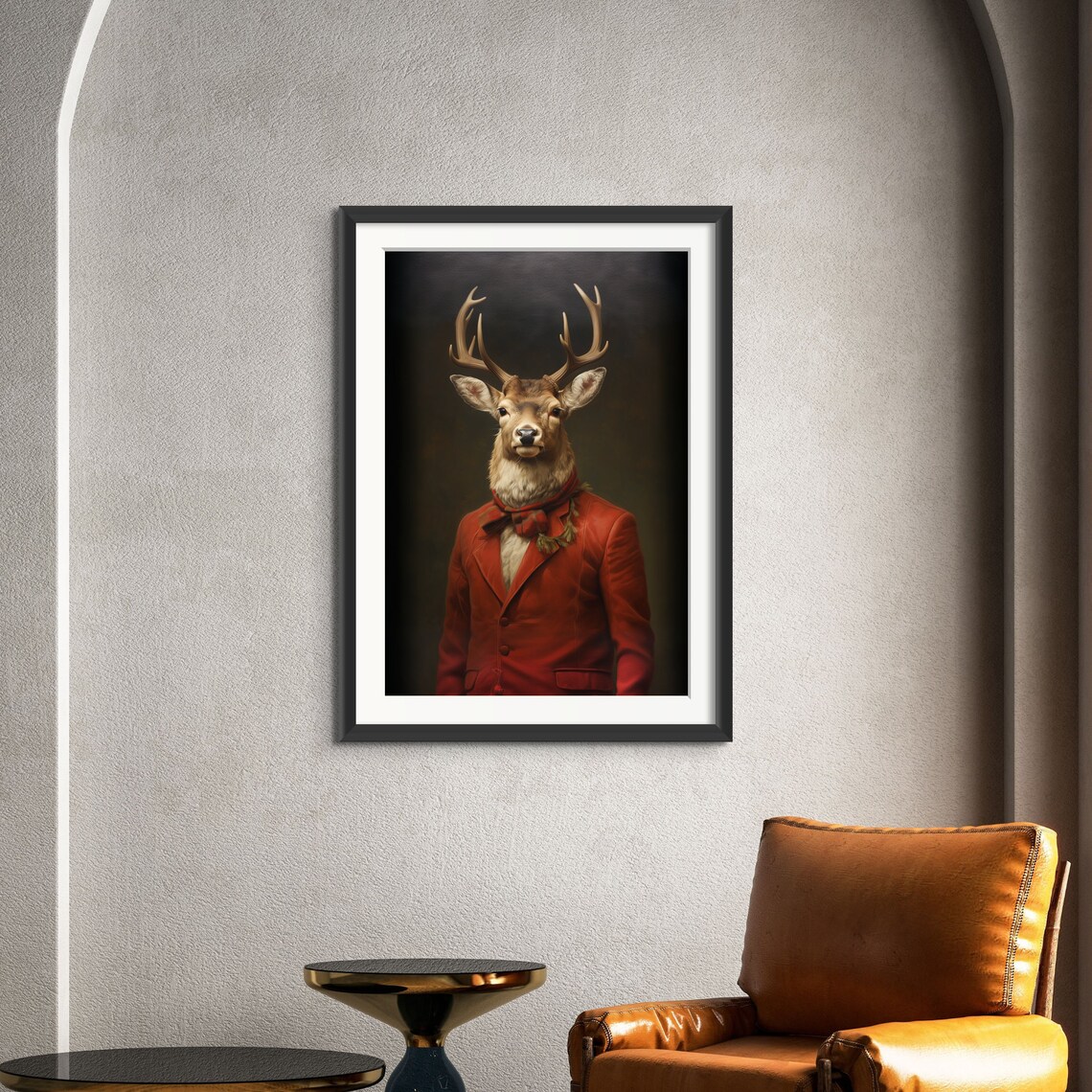 Cool Stag in Santa Costume, Festive Animal Portrait, Printable ...
