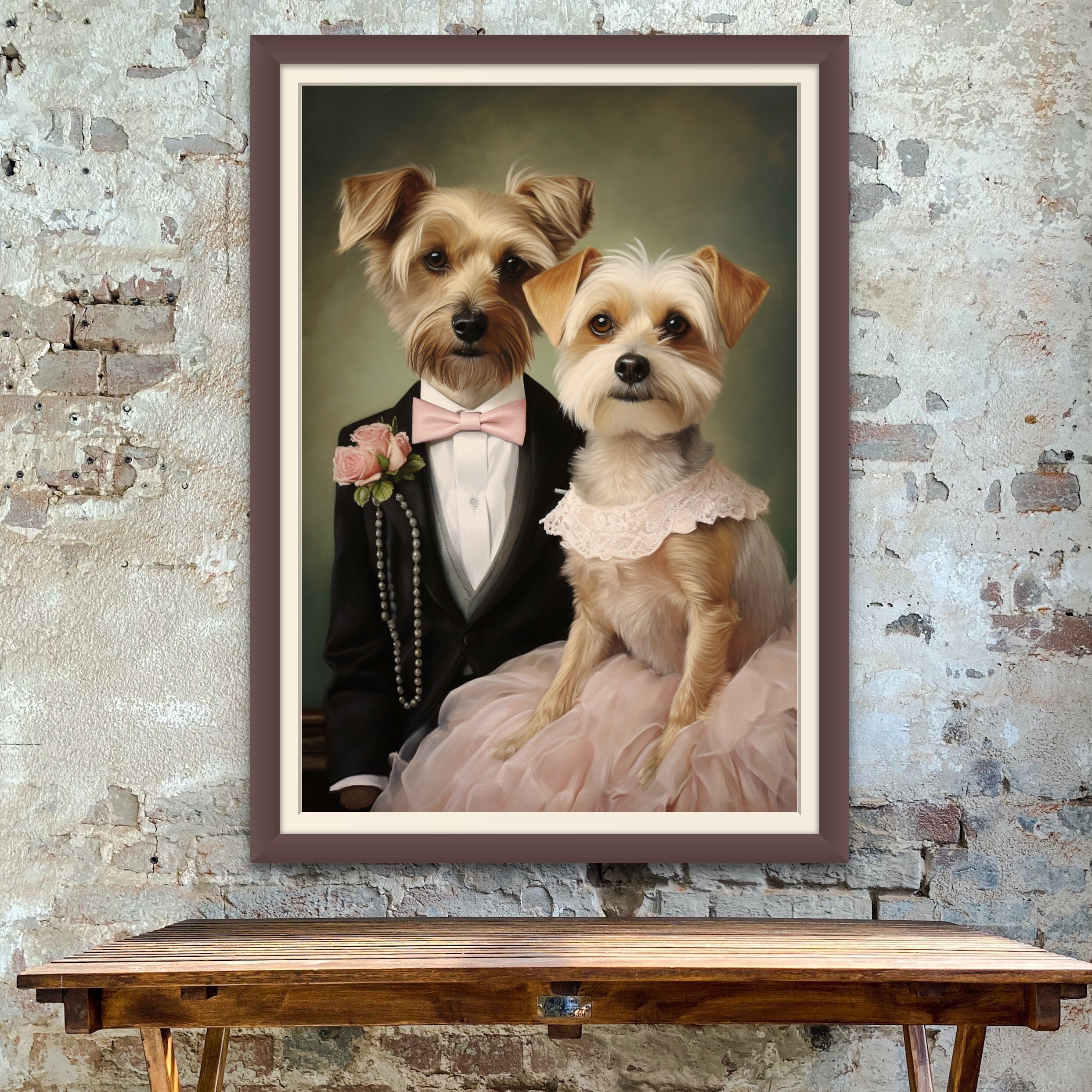Cool Happy Dog Couple Portrait, Adorable Canine Wedding Art Print ...