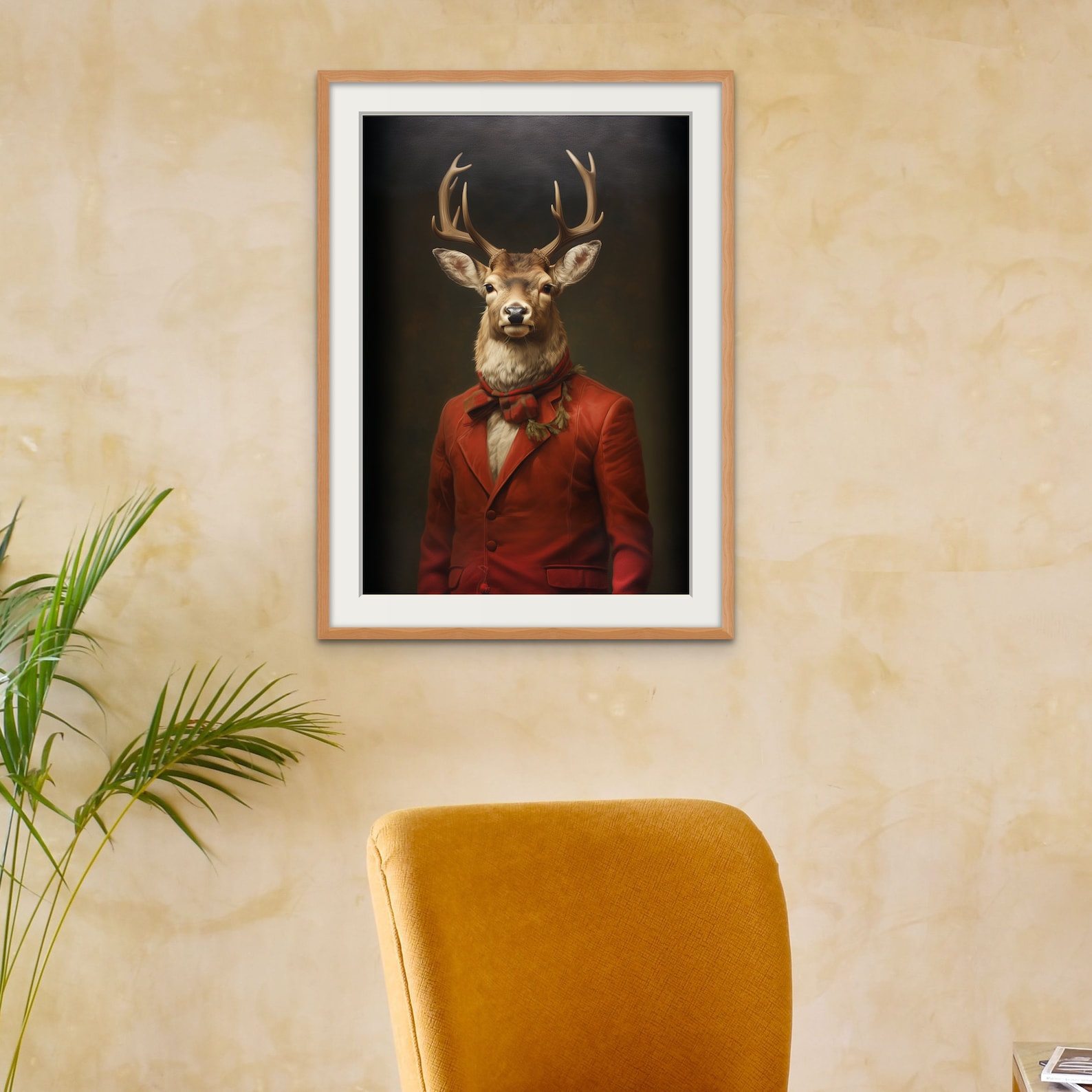 Cool Stag in Santa Costume, Festive Animal Portrait, Printable ...