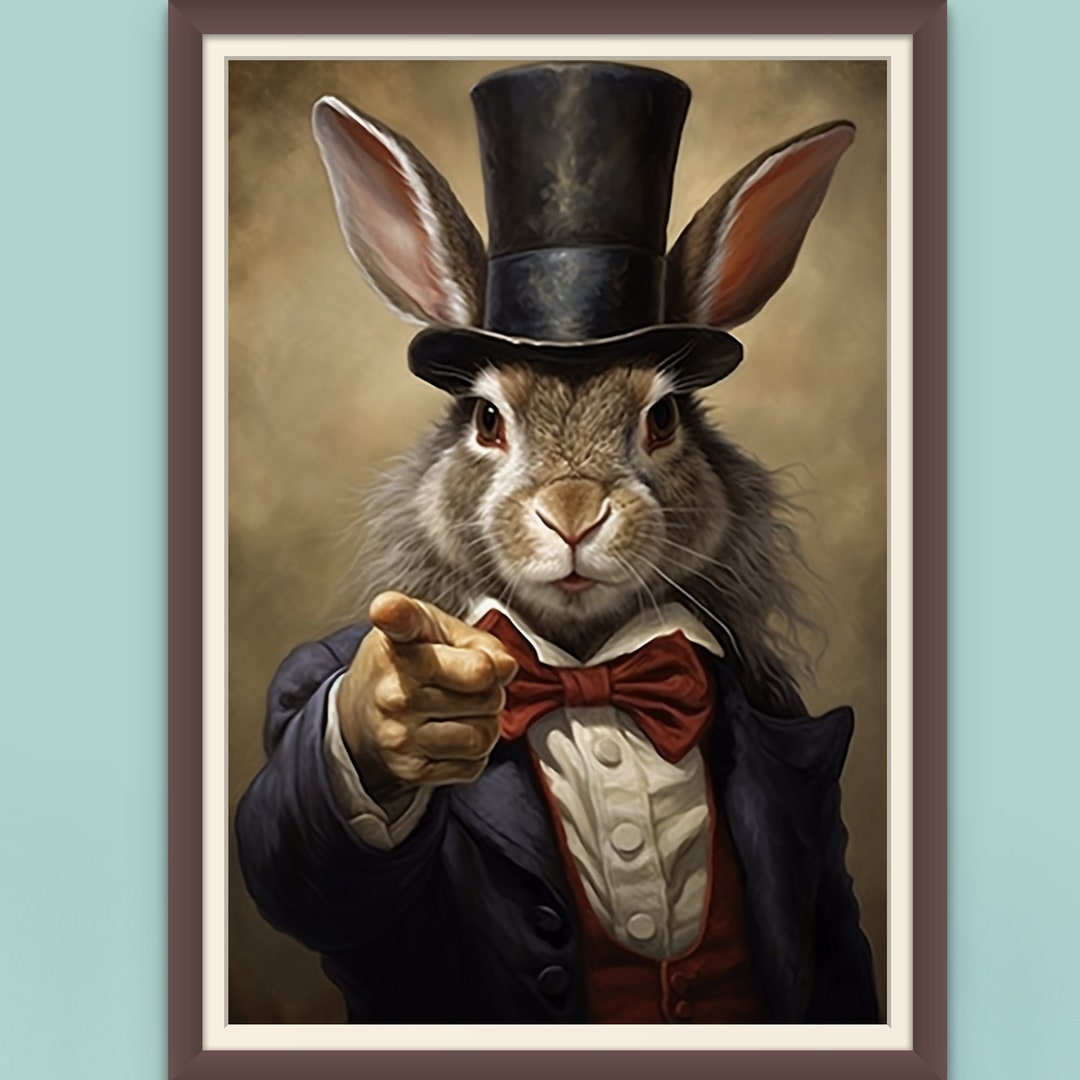 I Want You Bunny Portrait, Whimsical Rabbit Art, Printable Animal Decor ...