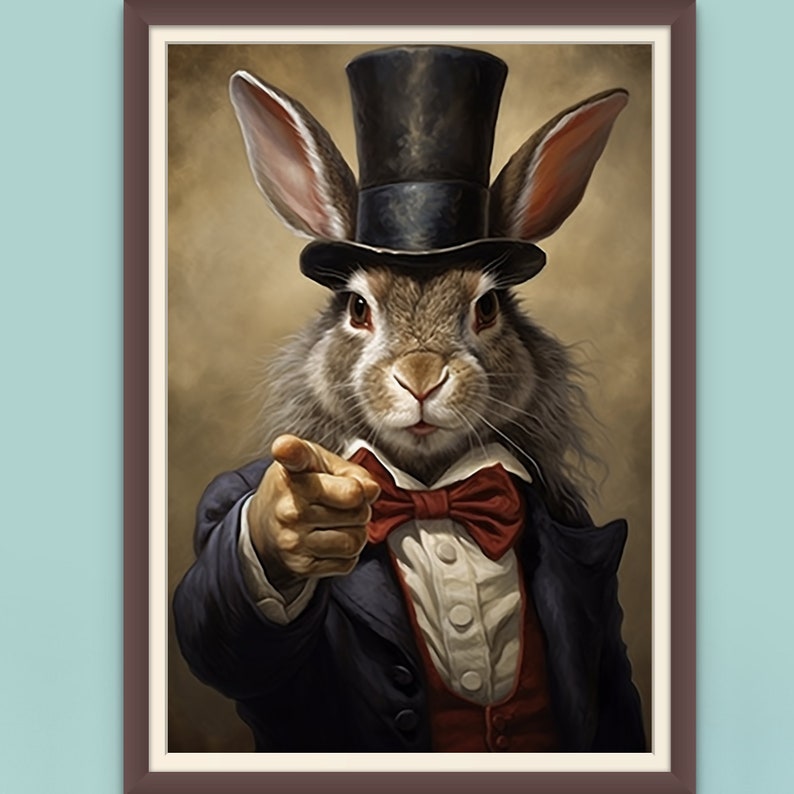 I Want You Bunny Portrait, Whimsical Rabbit Art, Printable Animal Decor ...