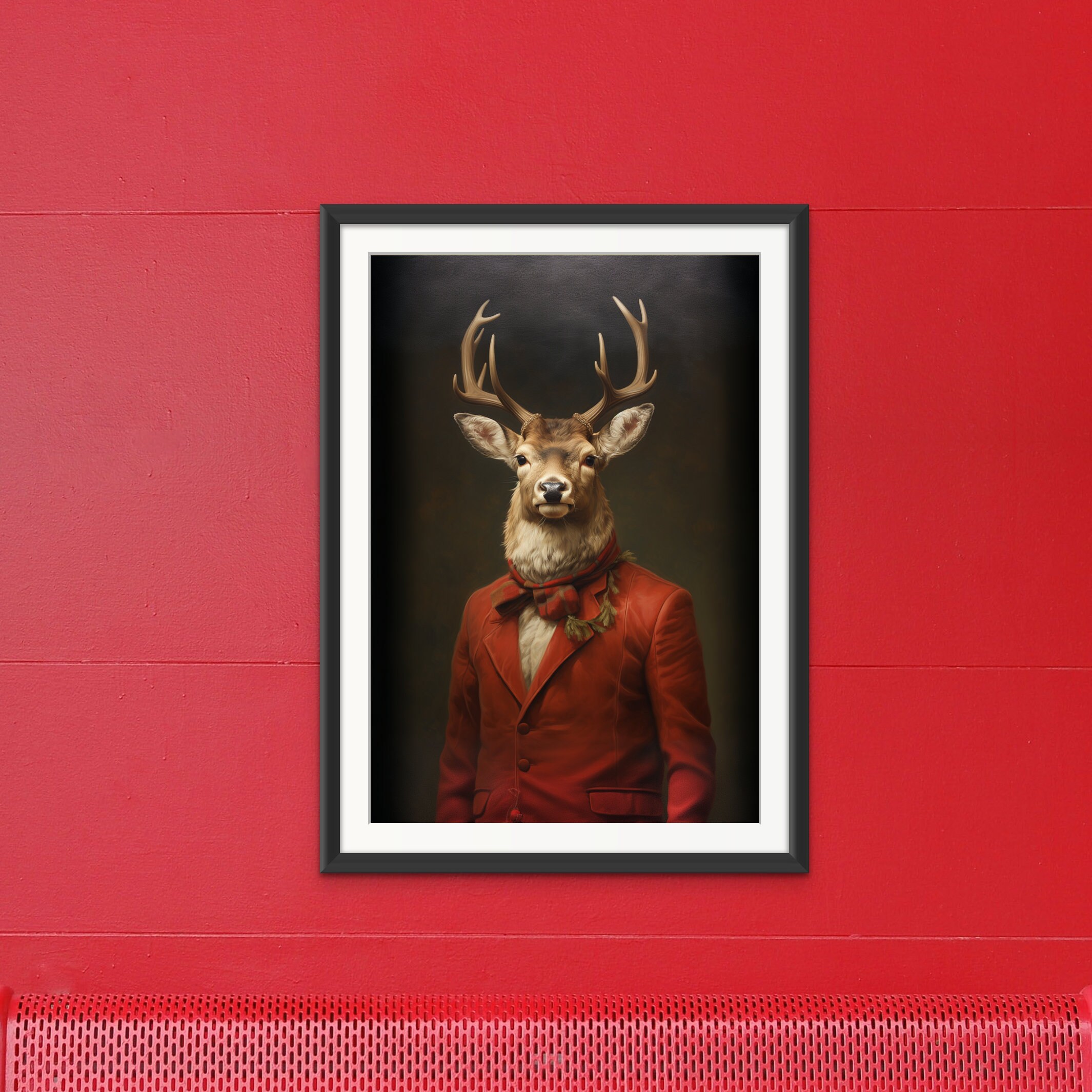 Cool Stag in Santa Costume, Festive Animal Portrait, Printable ...