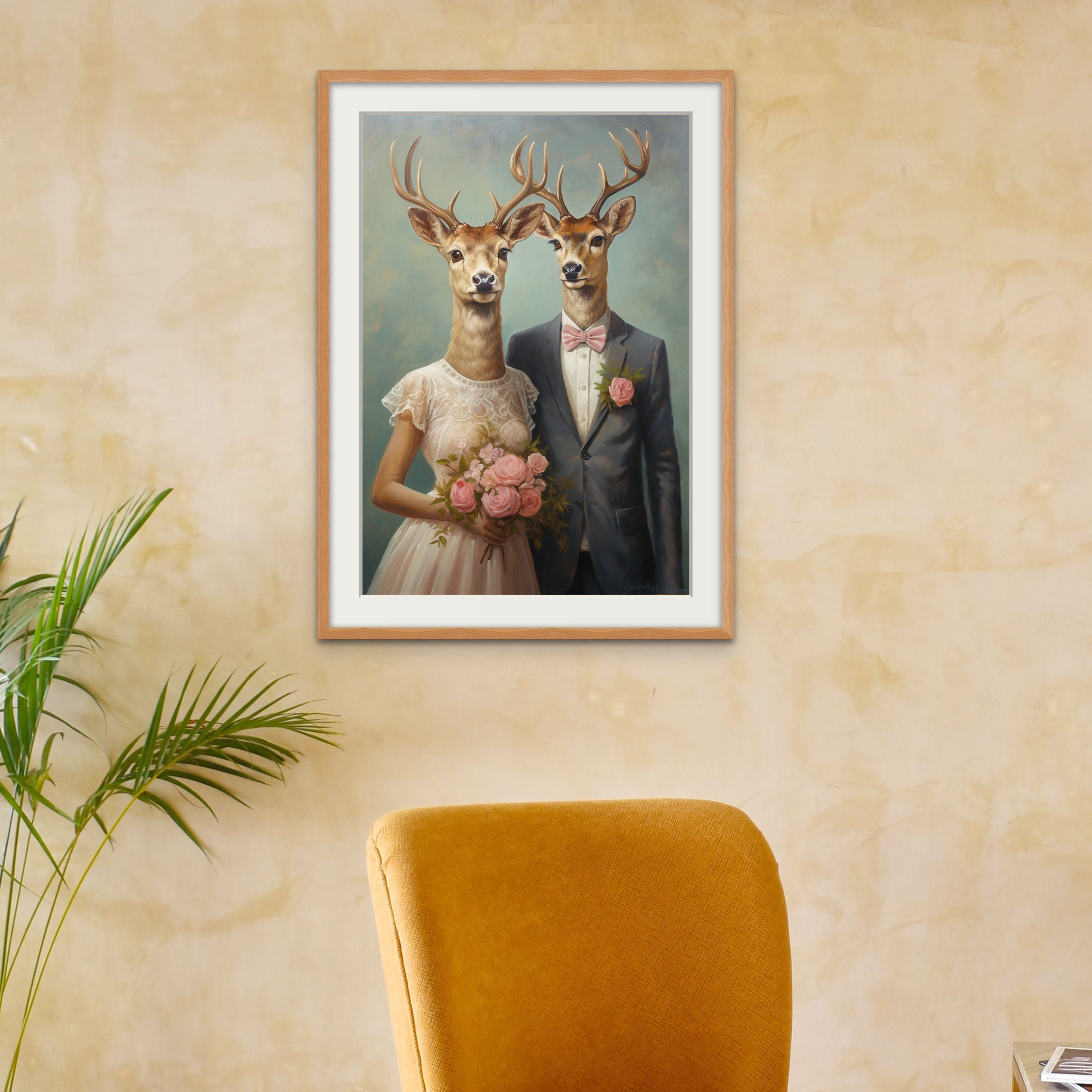 Cool Stag Couple Portrait, Happy Deer Marriage Art, Printable Wedding ...
