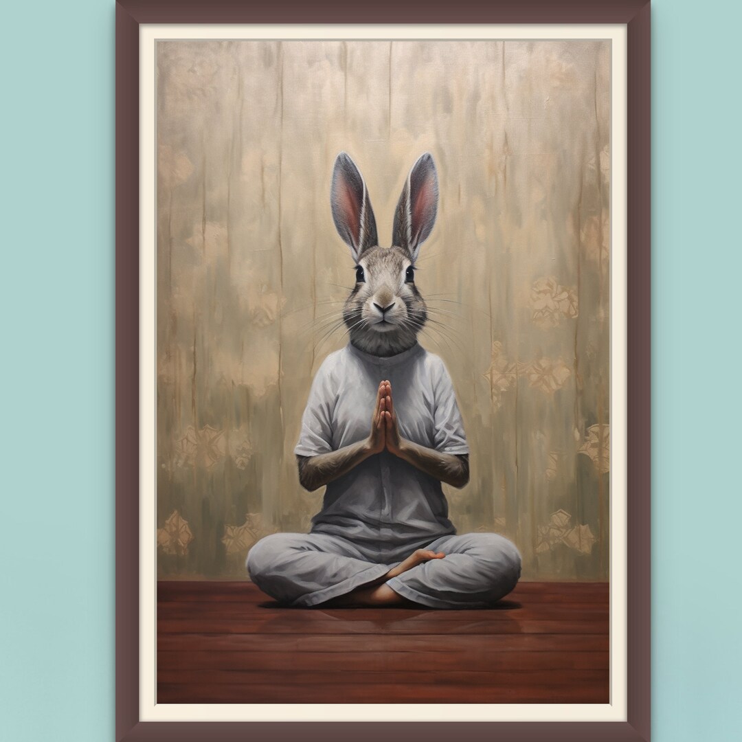 Meditating Rabbit Portrait, Zen Bunny Art, Printable Animal Meditation ...