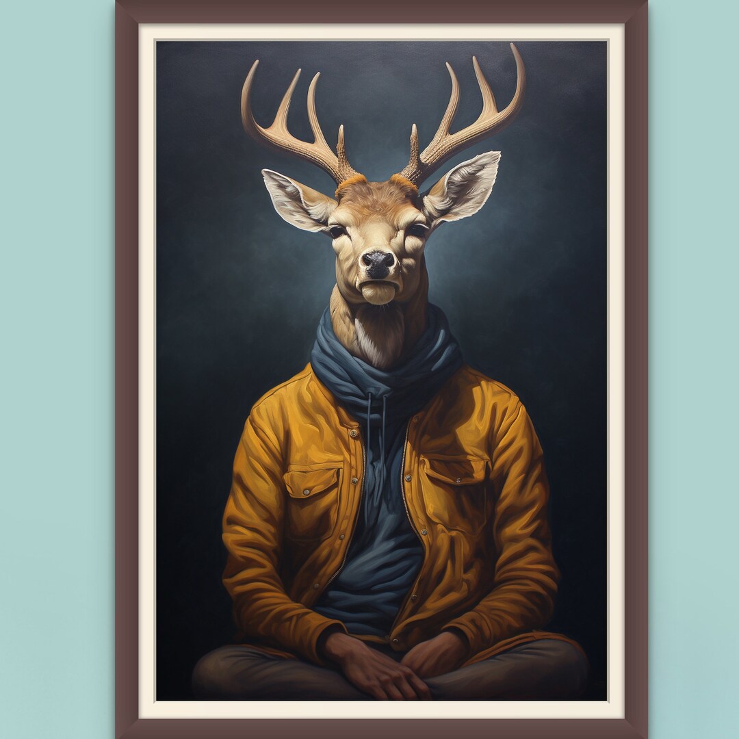 Meditating Stag Portrait, Tranquil Deer Art, Printable Wildlife Decor ...