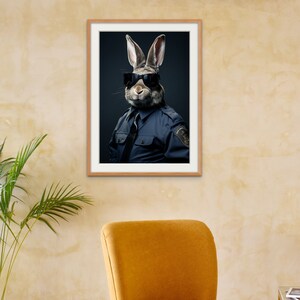 Rabbit Police Officer Portrait, Cute Bunny Art, Printable Animal Decor ...