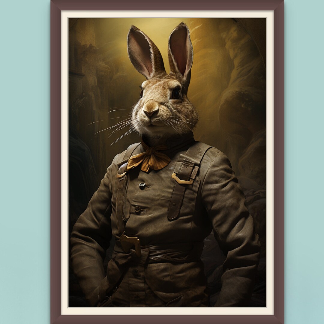 Rabbit Miner Portrait: Adorable Bunny Art, Whimsical Animal Decor ...