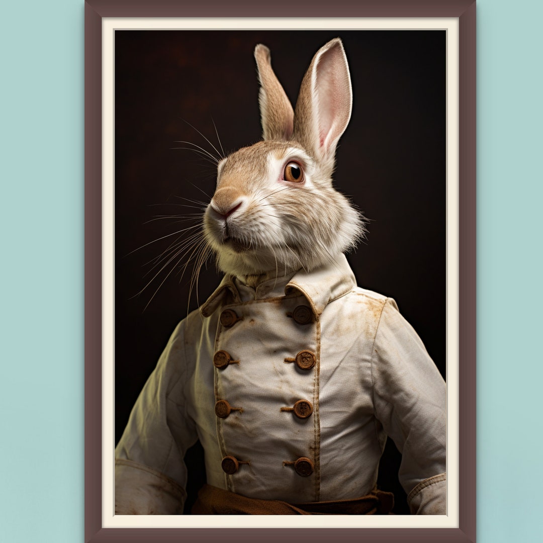 Rabbit Butcher Portrait, Whimsical Bunny Art, Printable Animal Decor ...