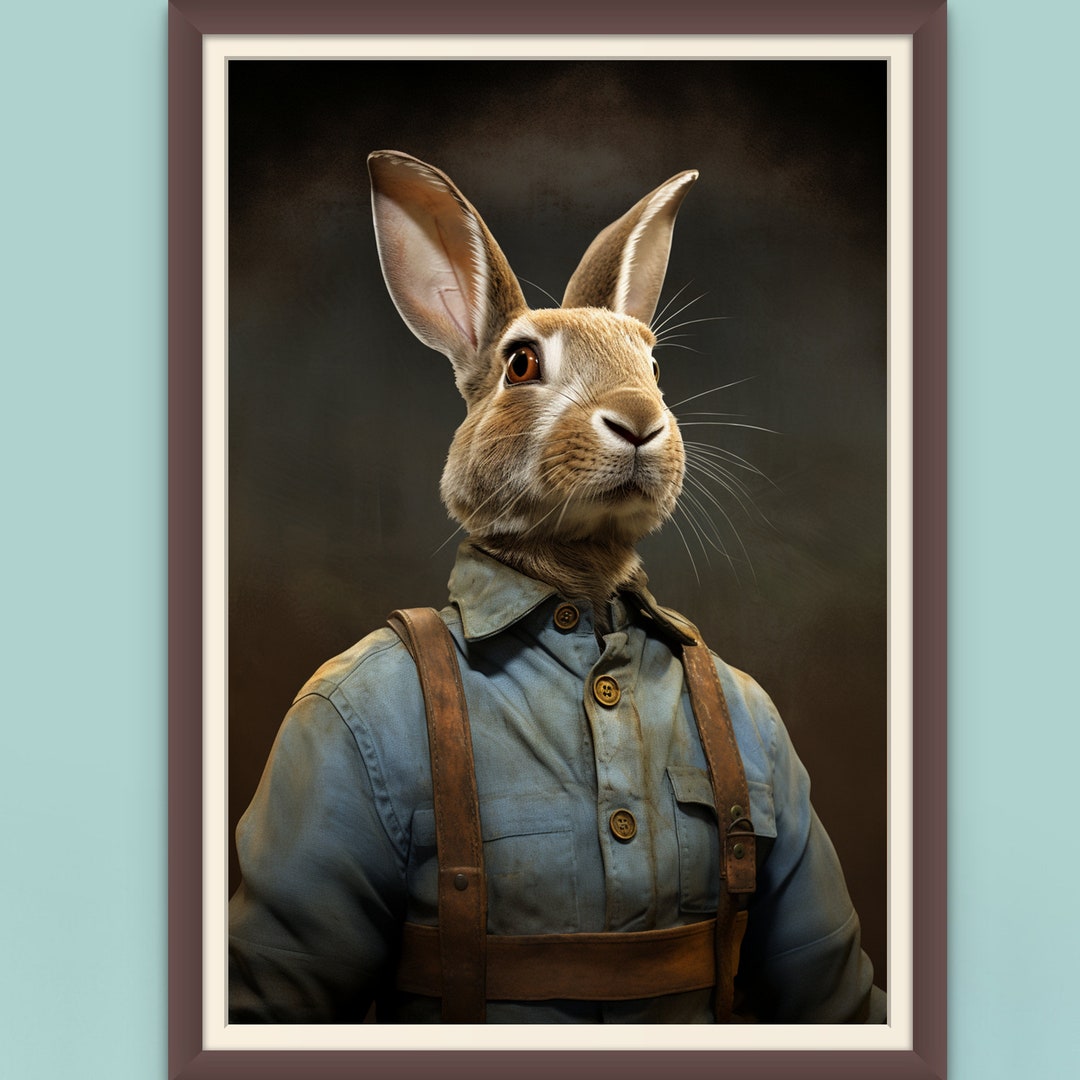 Rabbit Engineer Portrait: Whimsical Bunny Art, Printable Animal Decor ...