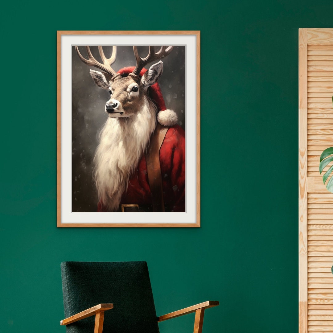 STAG Quirky Vintage Portrait Christmas Animal Painting Altered Art ...