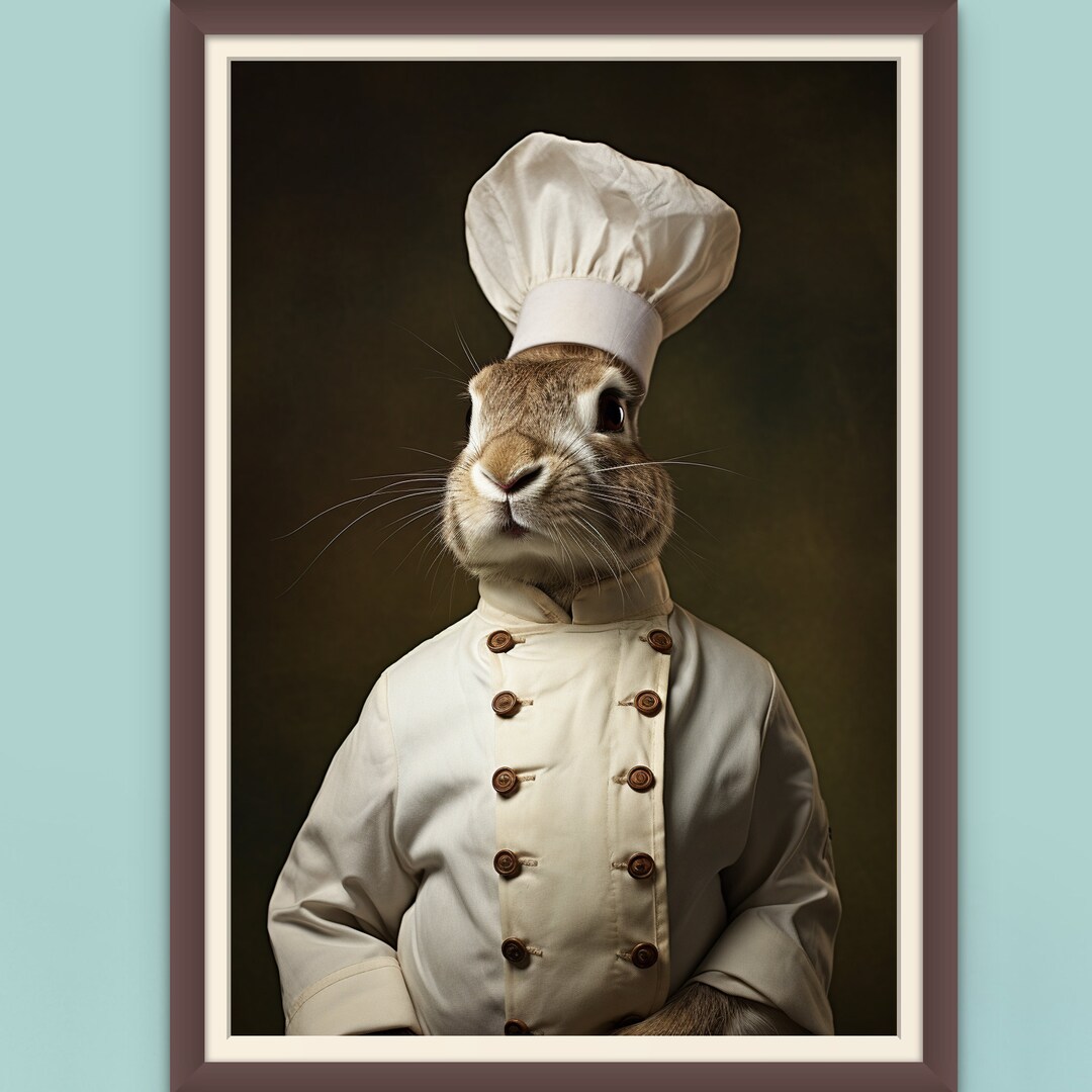 Rabbit Baker Portrait: Whimsical Bunny Art, Printable Kitchen Decor ...