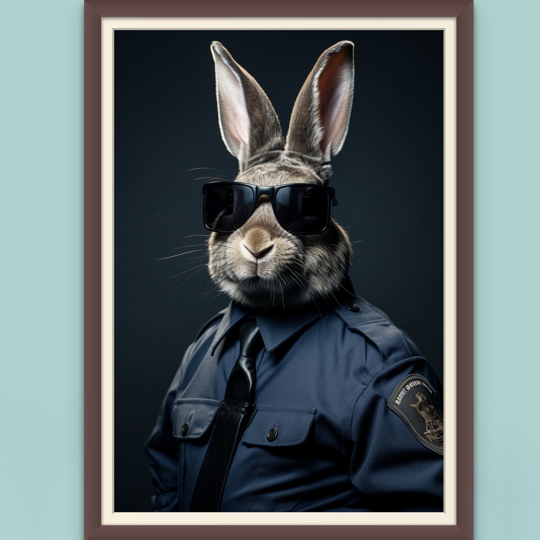 Rabbit Police Officer Portrait, Cute Bunny Art, Printable Animal Decor ...