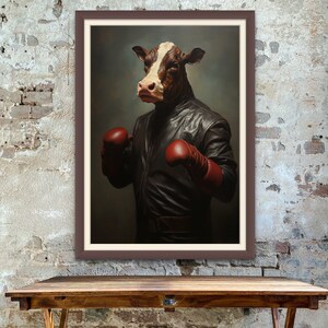 Boxing Cow Portrait, Powerful Bovine Art, Printable Animal Decor ...