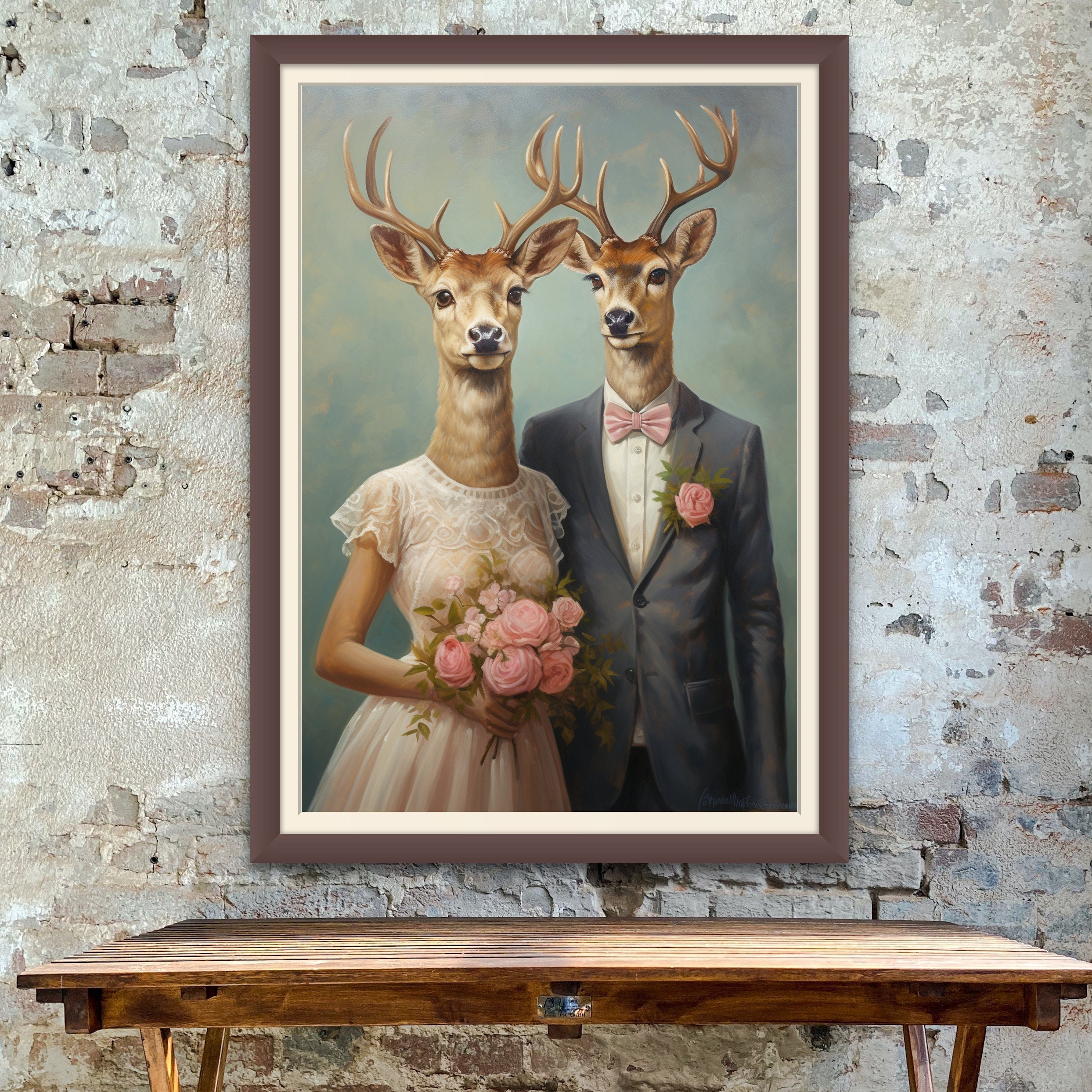 Cool Stag Couple Portrait, Happy Deer Marriage Art, Printable Wedding ...